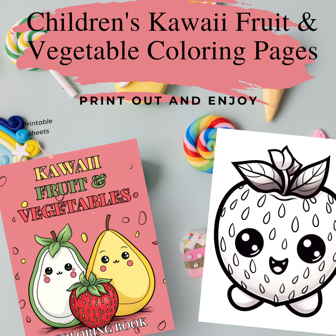 Kawaii Cute Fruit & Vegetable Coloring Book: Deliciously Cute Fruit and ...