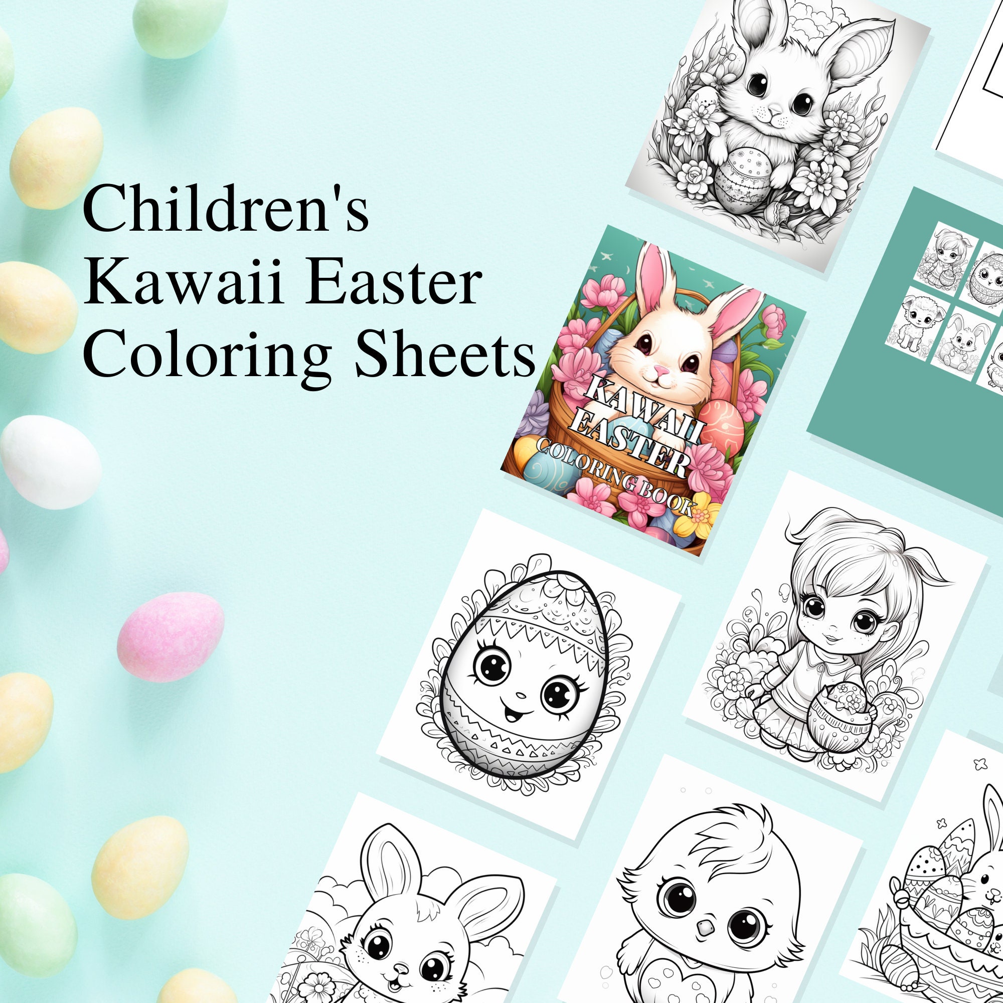 Kawaii Easter Delight: 62 Unique Adorable Cute Easter-themed Coloring ...