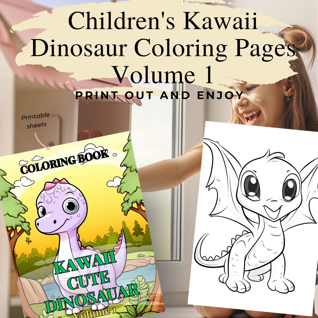 Kawaii Cute Dinosaur Children's Coloring Book Pages Volume 1– Immersive ...