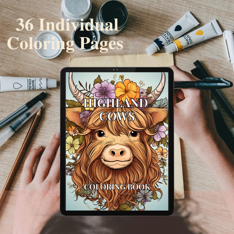 Charming Highland Cow Coloring Book: 36 Highland Cow Illustrations for ...