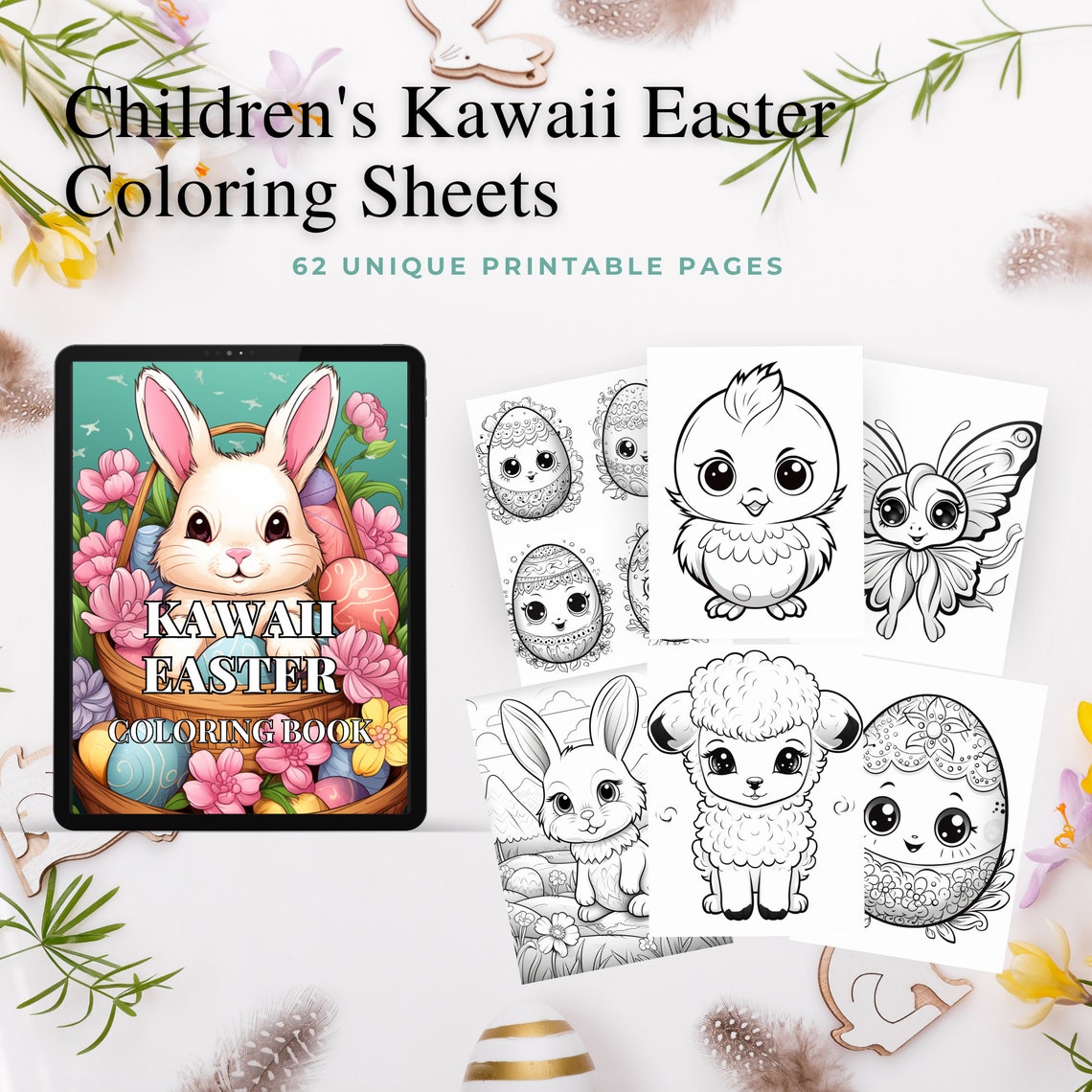 Kawaii Easter Delight: 62 Unique Adorable Cute Easter-themed Coloring ...