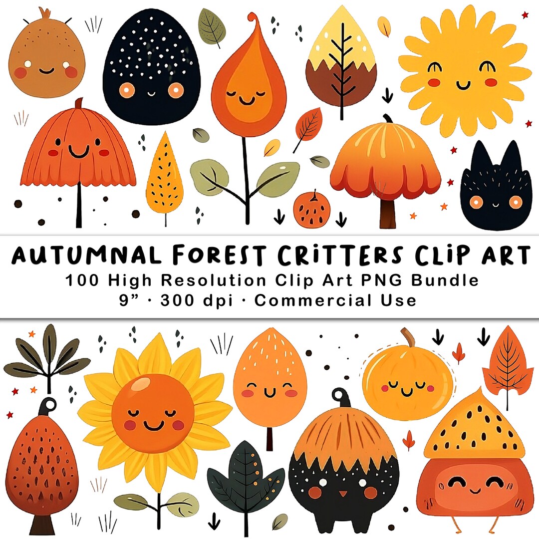 Autumnal Forest Critters Clip Art PNG Bundle Printable - Etsy