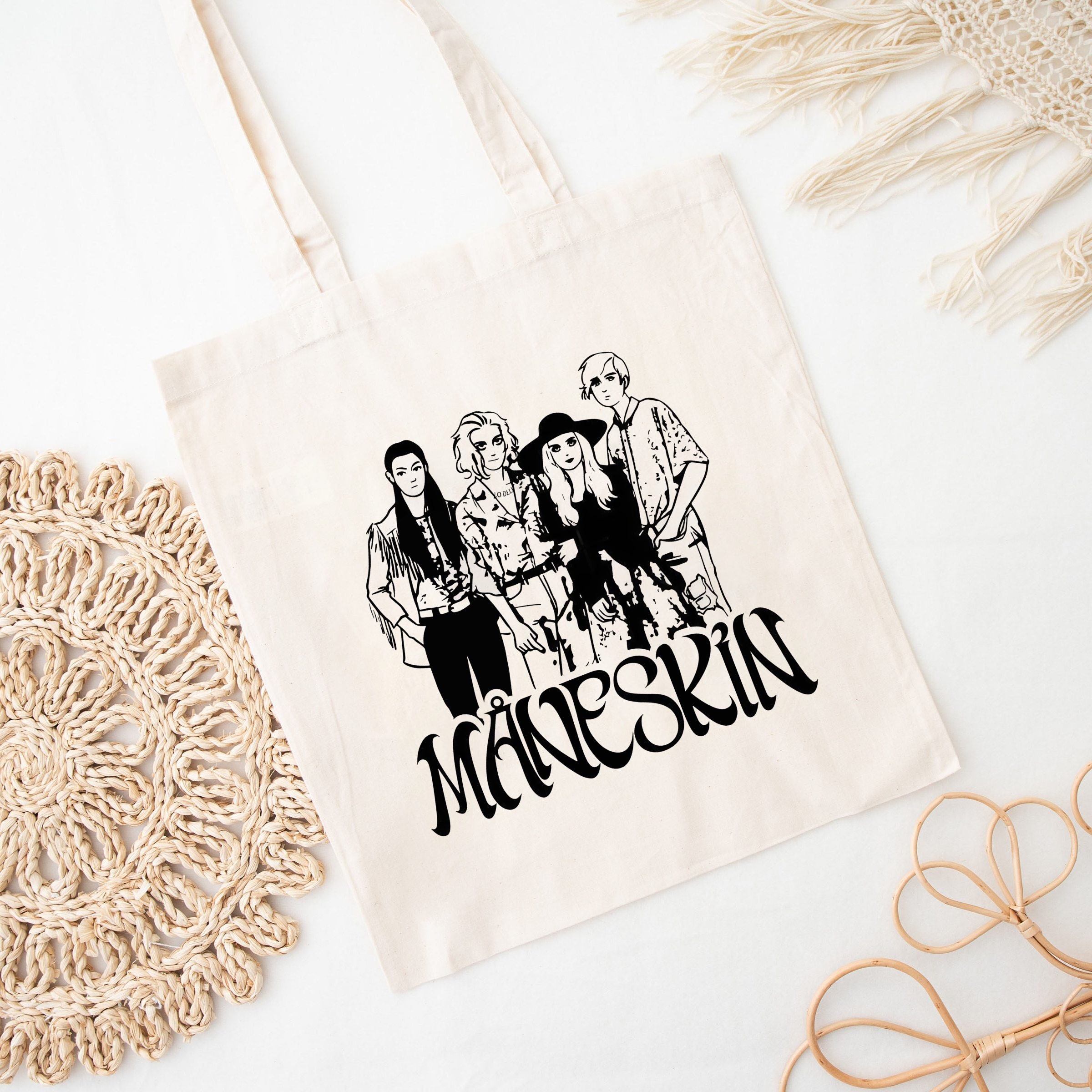 Maneskin Black Drawing Cotton Tote Bag Gift - Etsy
