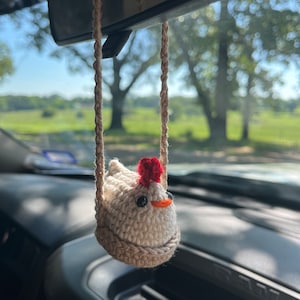 Crochet Chicken on a Swing Car Mirror Hanger, Rearview Mirror Hanger ...