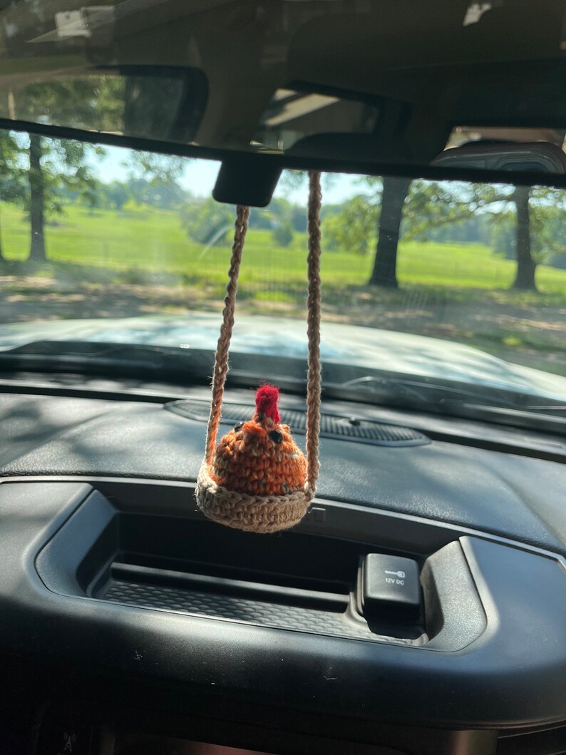 Chicken Mirror Hanger, Crochet Chicken Swing, Crochet Mabel Chicken ...