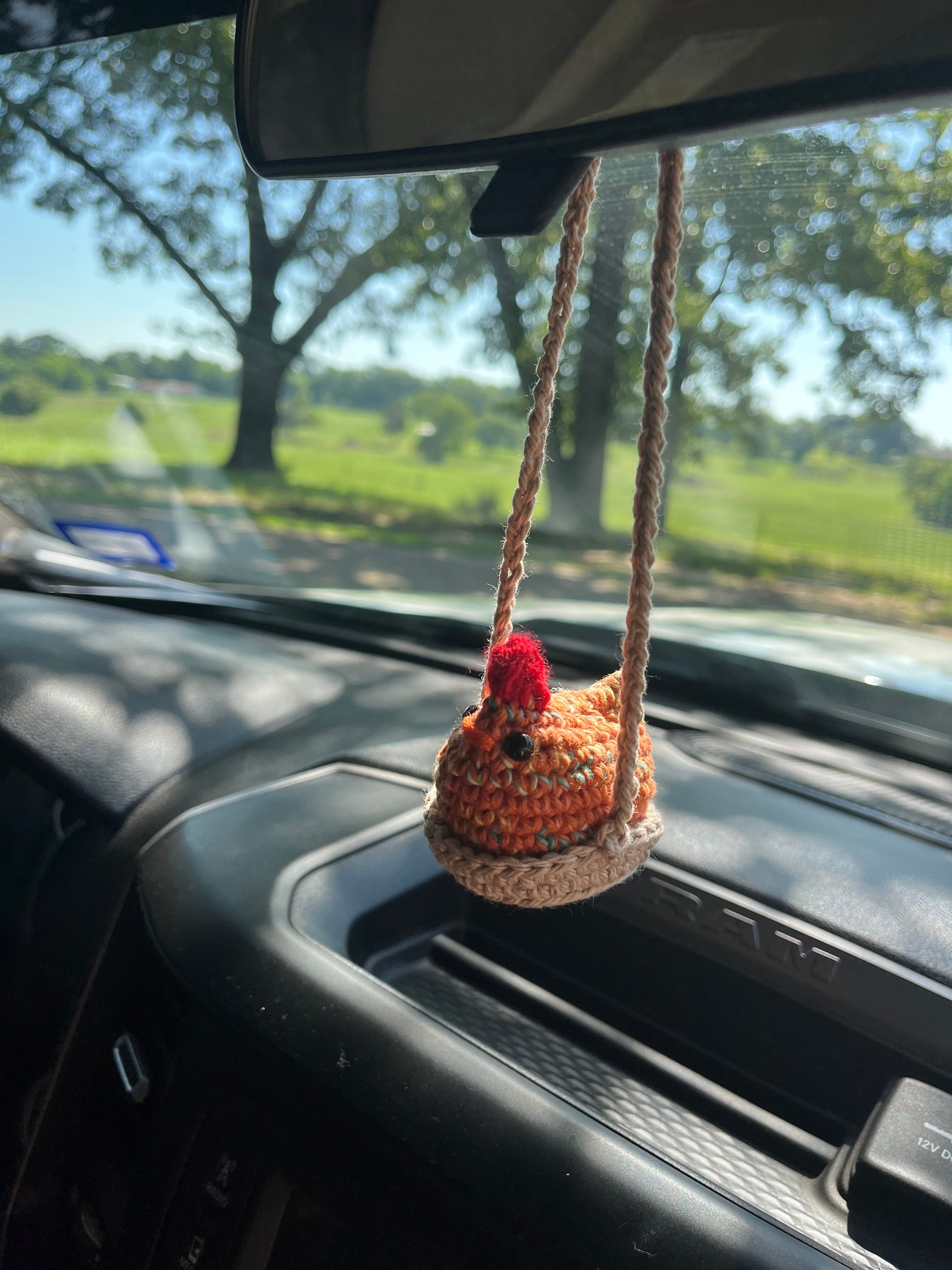 Chicken Mirror Hanger, Crochet Chicken Swing, Crochet Mabel Chicken ...