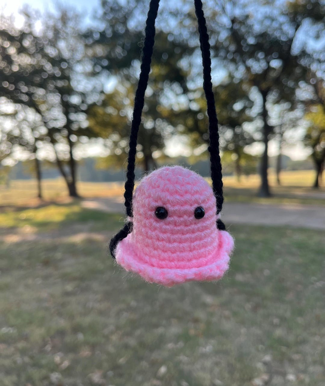 Crochet Ghost on Swing, Handmade Crochet Car Rearview Mirror Hanger ...