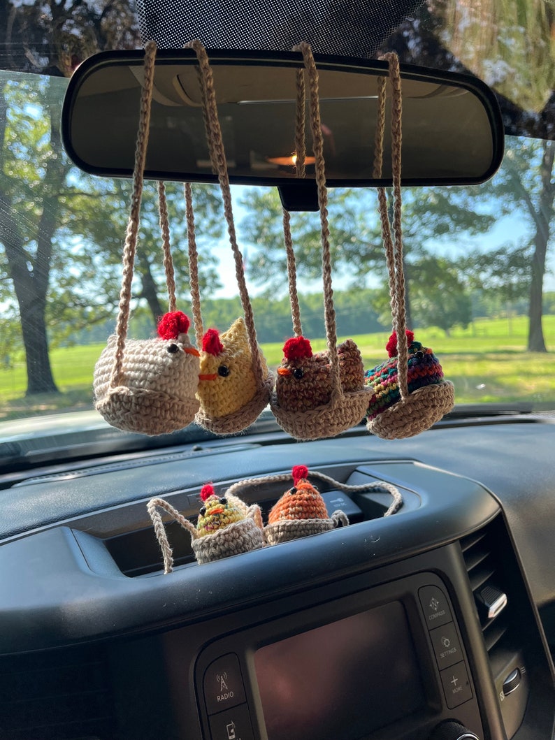Chicken Mirror Hanger, Crochet Chicken Swing, Crochet Mabel Chicken ...