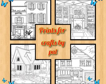 25 Page Bundle of Storefront Adult Coloring Book Building - Etsy