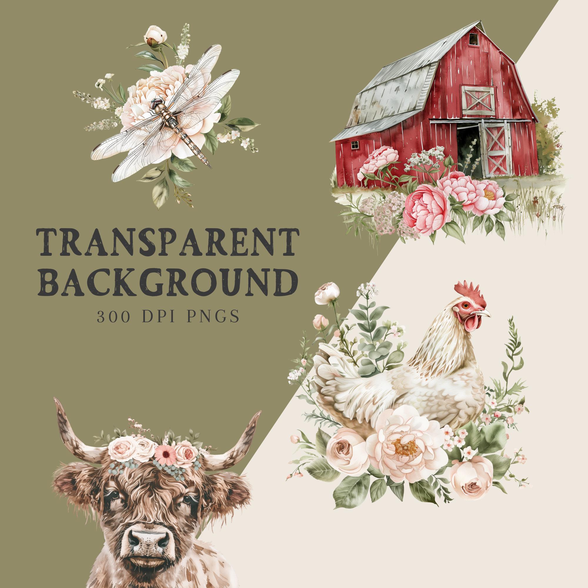 Watercolor Farm Animal Clipart Rustic Barnyard Animals PNG Pastel ...