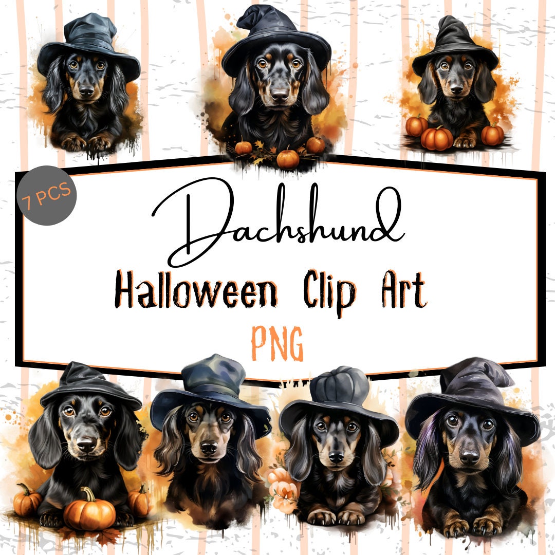 Dachshund Witch Hat Clip Art Clipart Spooky Halloween Wiener Dogs ...