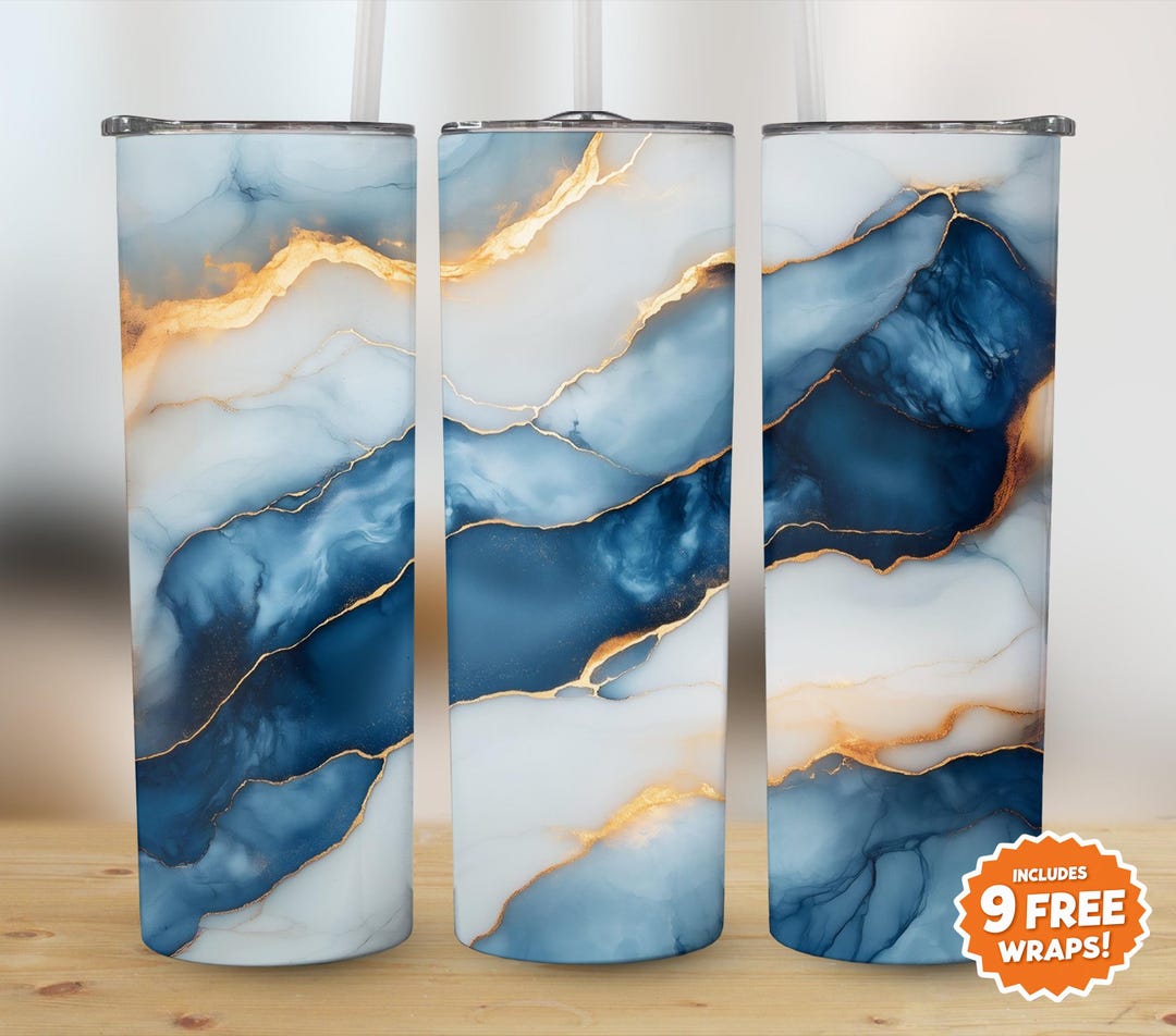 Blue Marble Tumbler Design, Gold Veins Digital Download, Sublimation ...
