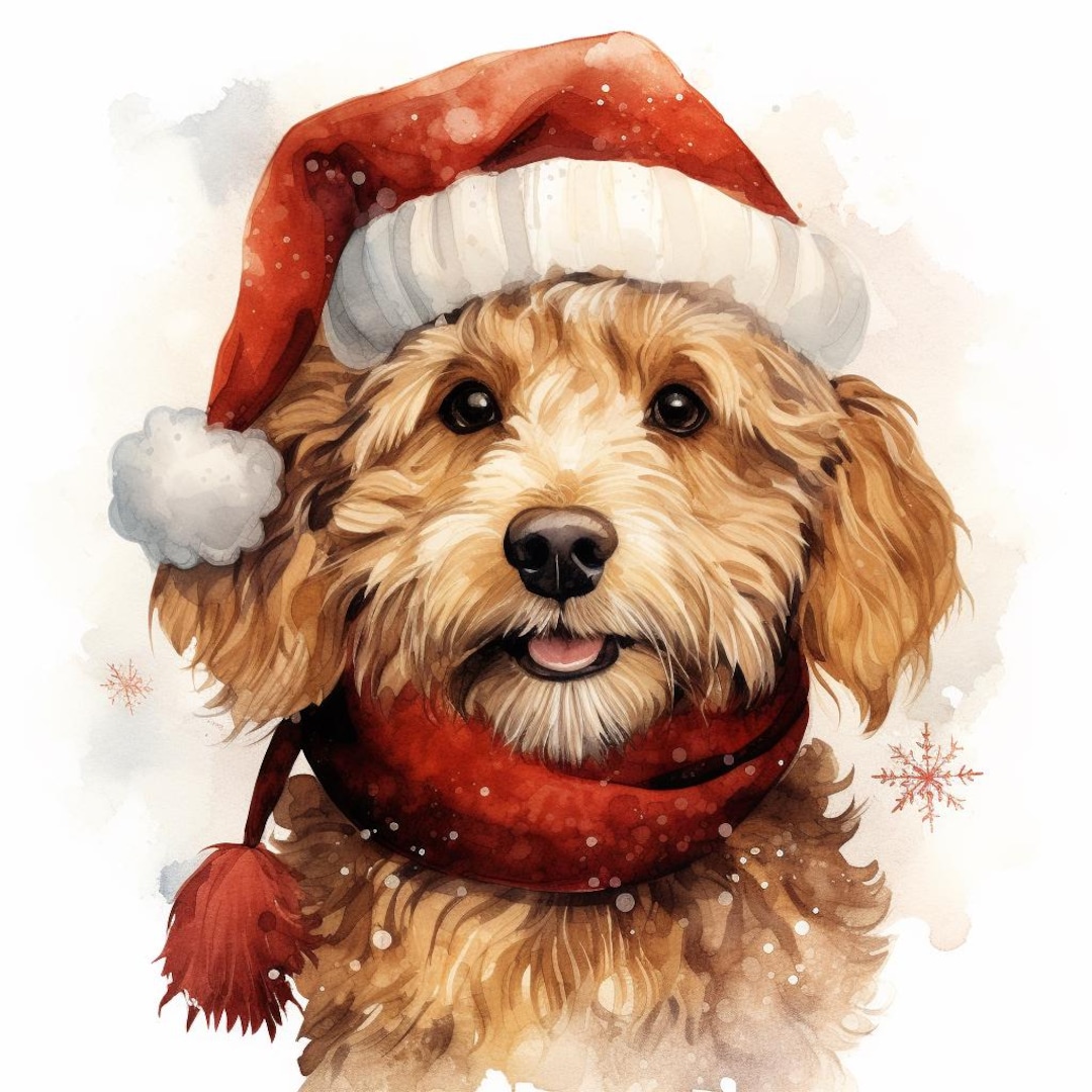 Goldendoodle Gifts Digital Clip Art Festive Pup in Santa Hat Celebrate ...