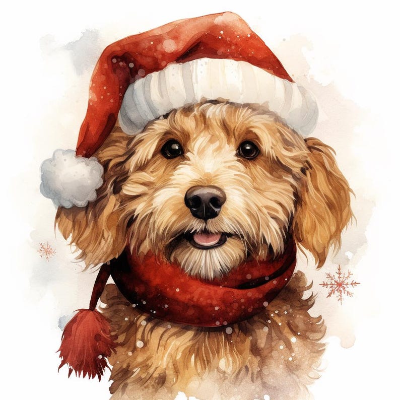 Goldendoodle Gifts Digital Clip Art Festive Pup in Santa Hat Celebrate ...