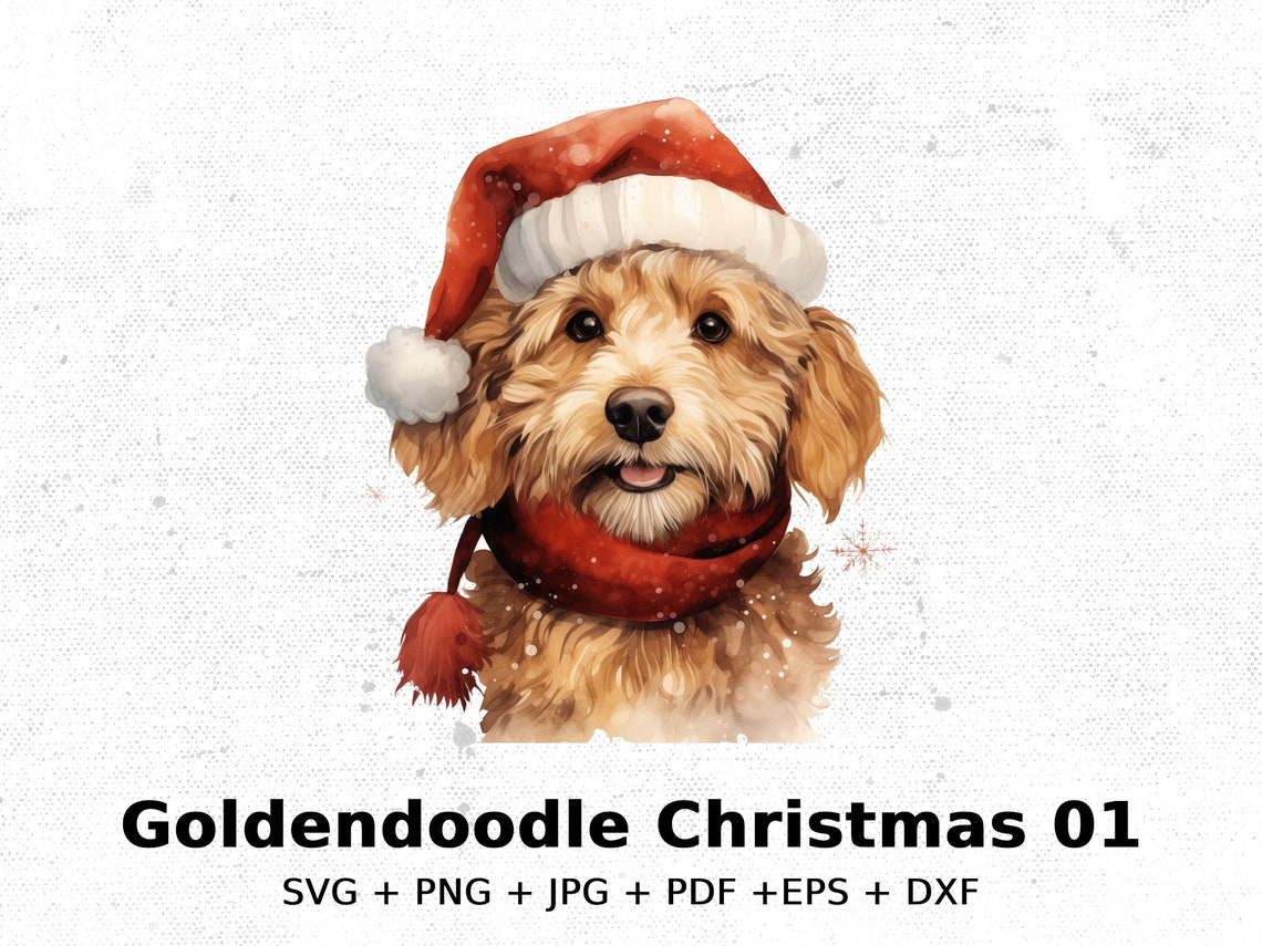 Goldendoodle Gifts Digital Clip Art Festive Pup in Santa Hat Celebrate ...