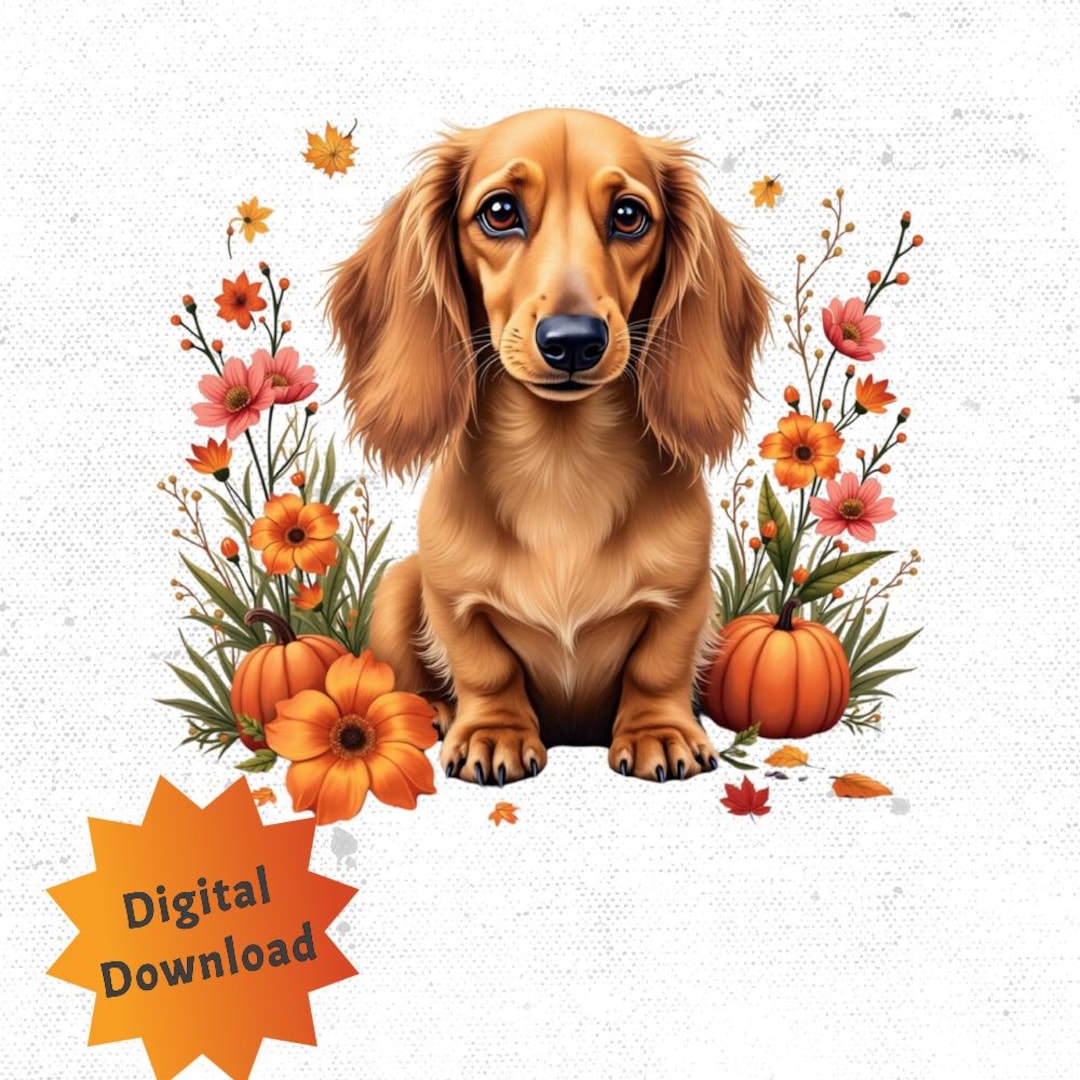 Cute Dachshund Clip Art Digital Download, Fall Dog Illustration, Autumn ...