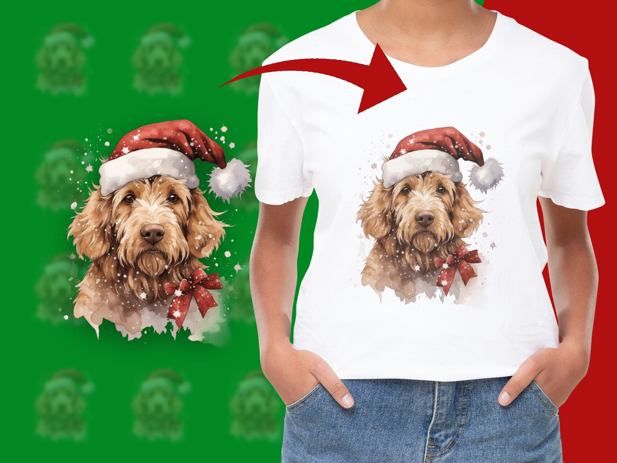 Goldendoodle Gifts Digital Clip Art Festive Pup in Santa Hat Celebrate ...