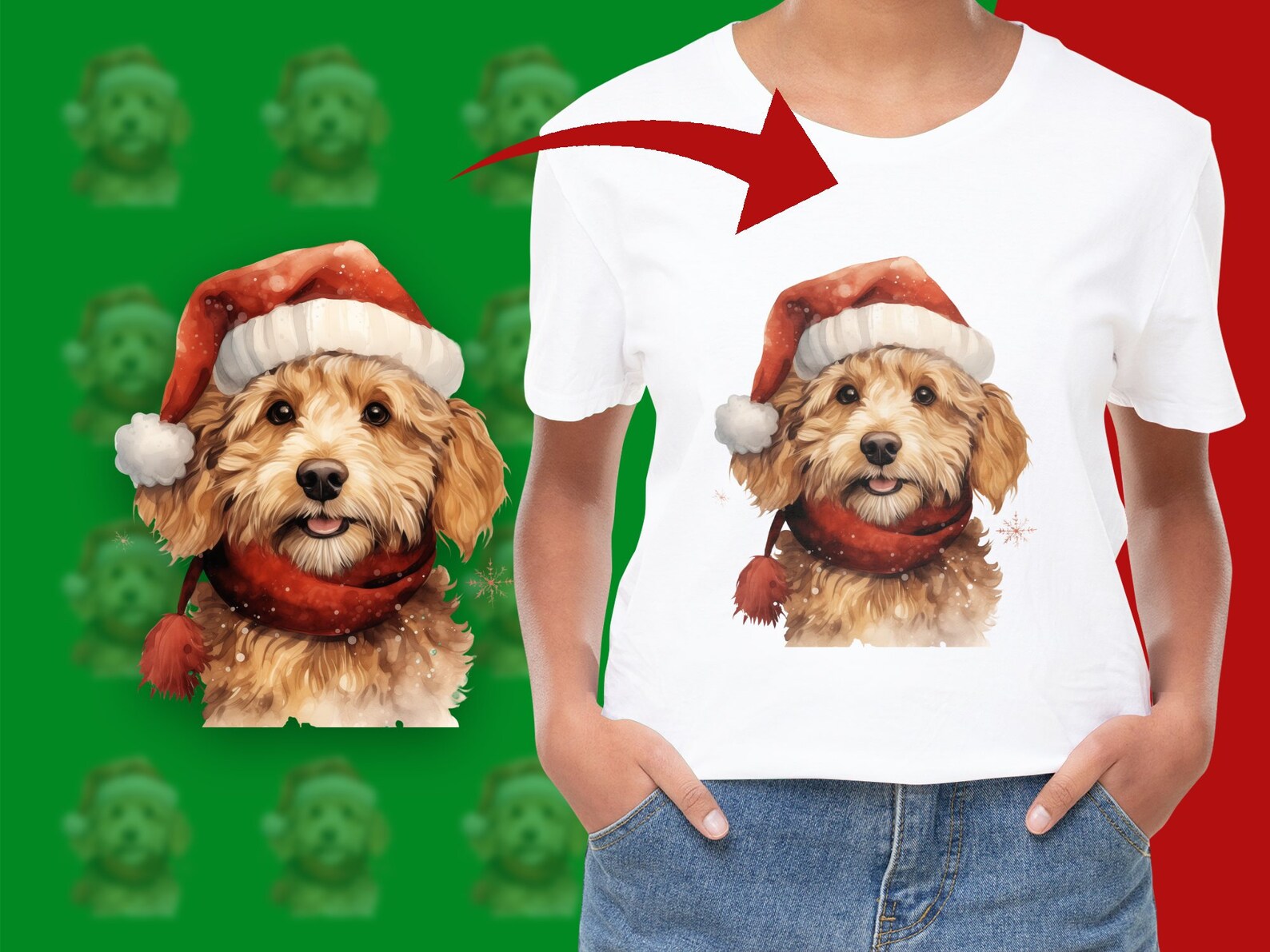 Goldendoodle Gifts Digital Clip Art Festive Pup in Santa Hat Celebrate ...
