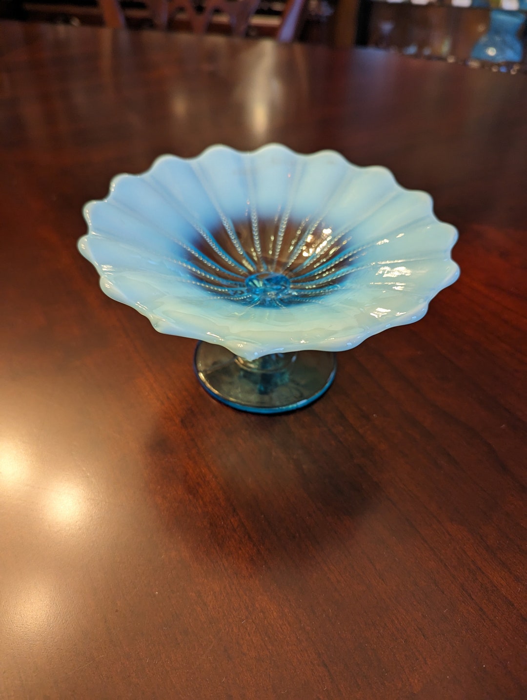Antique Northwood Opal Open (beaded Panels) Compote in Blue Opalescent ...