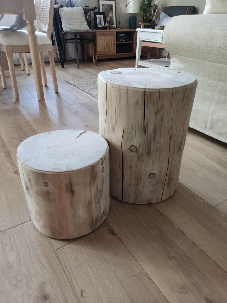 Rustic Tree Trunk Coffee Table, Live Edge Wood Stump Stool, Handmade ...