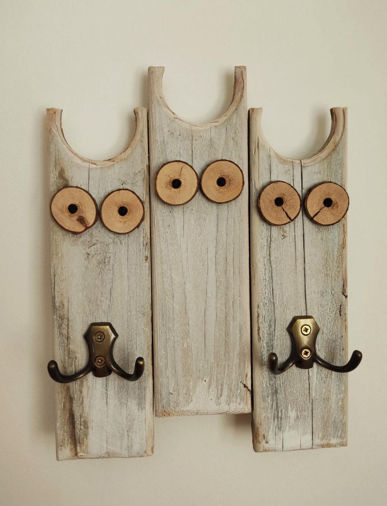 Owl Wall Hanger, Rustic Coat Rack, Wooden Wall Hook, Handmade Decor ...