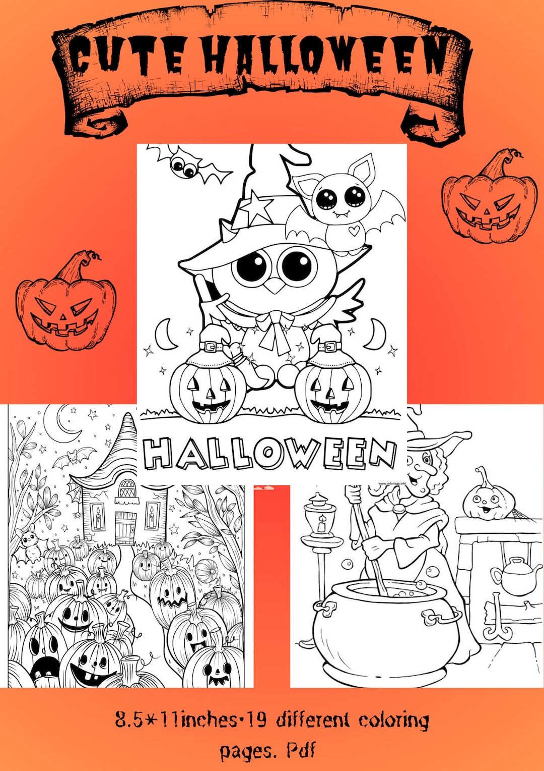 Creepy Halloween Animals Coloring Pages for Adults, Grayscale Coloring ...
