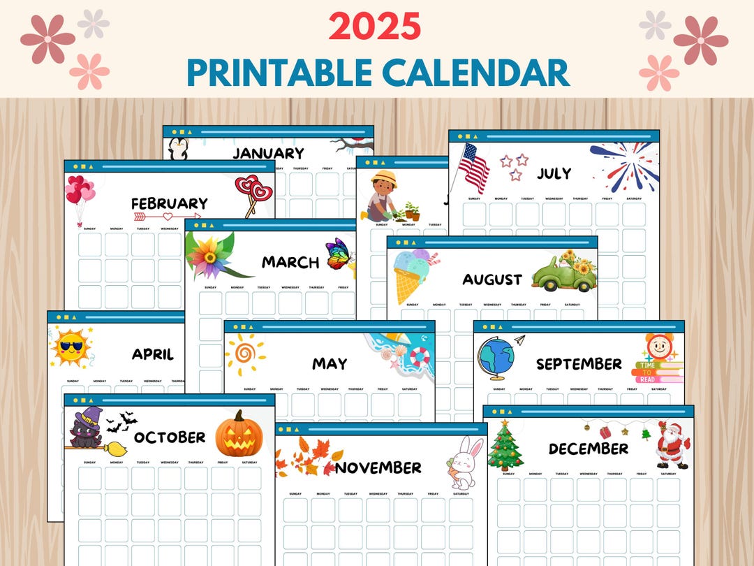 2025 Calendar Printable, Cute Kids Calendar 2025, Wall Calendar PDF ...