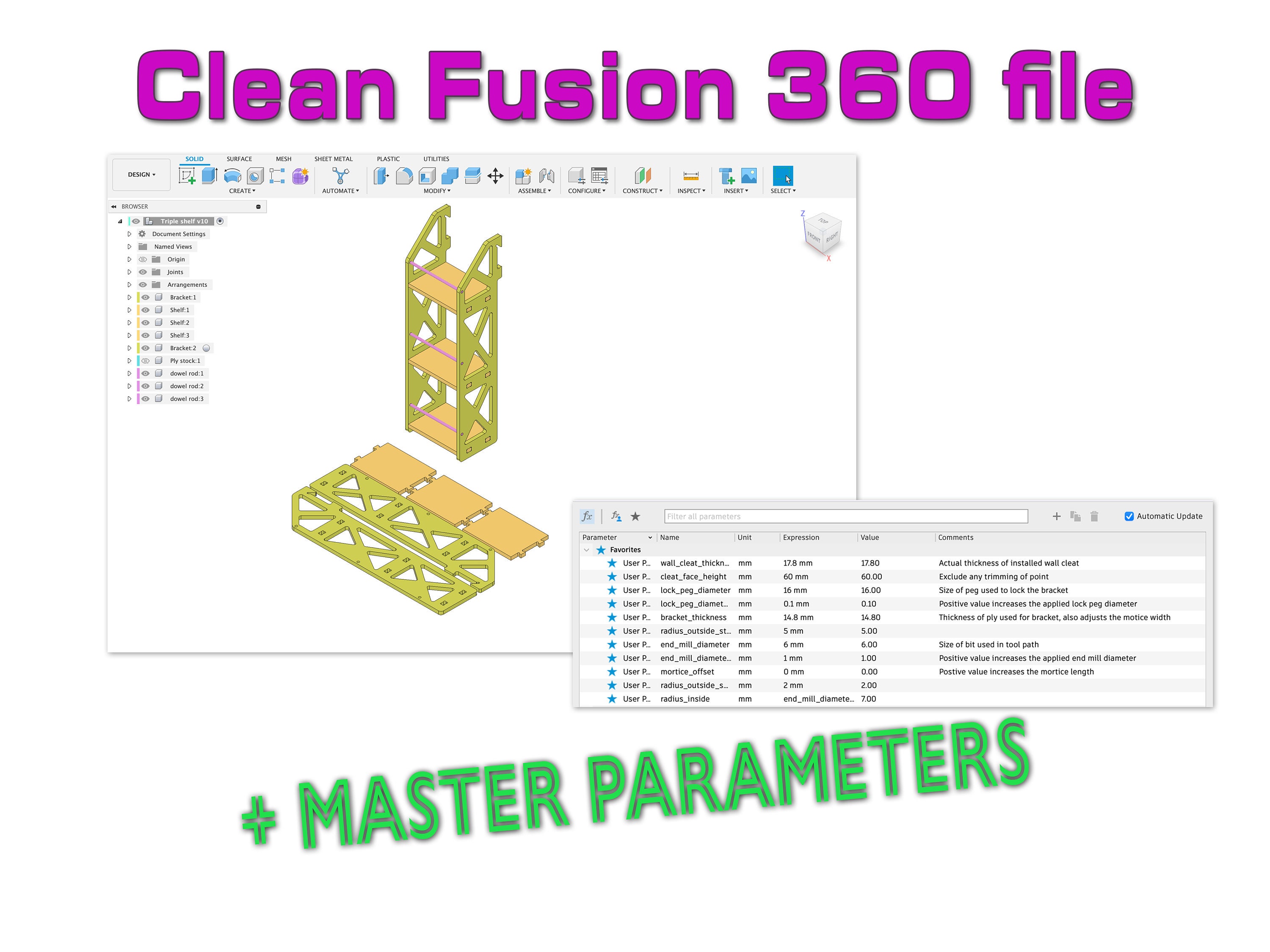 CNC Triple Shelf French Cleat Files Download Parametric Design ...