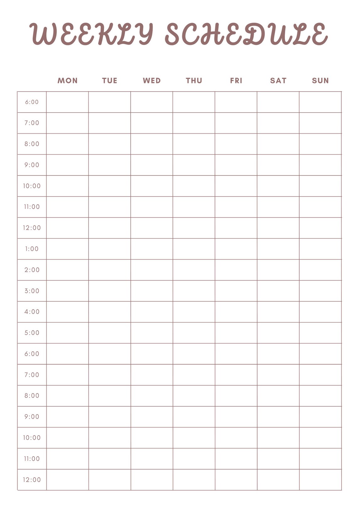 Hourly Weekly Schedule Printable Weekly Planner Week at a - Etsy