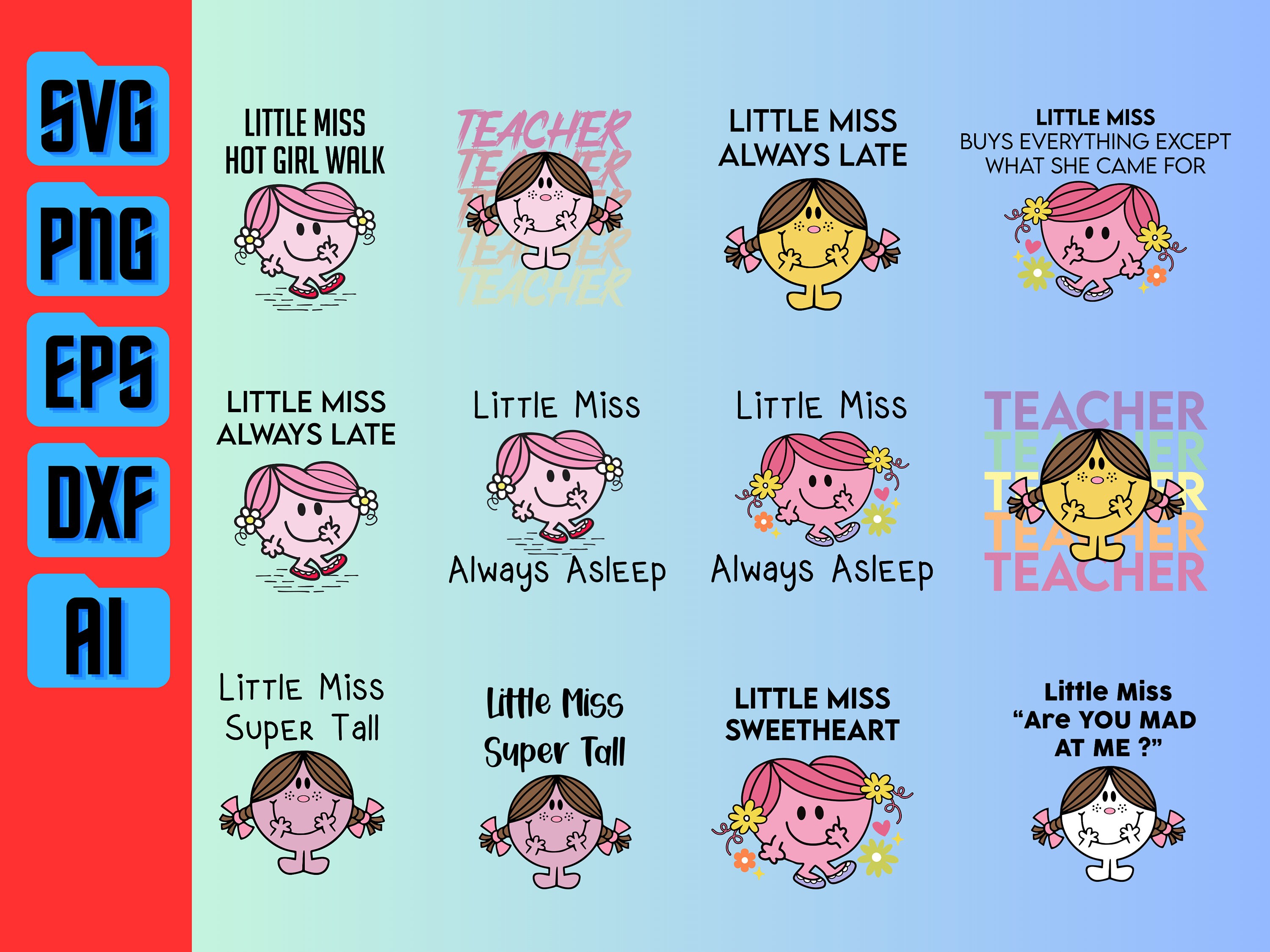 Files New Little Miss Svg, Bundle Funny Cartoon, Joke Gift, Funny ...