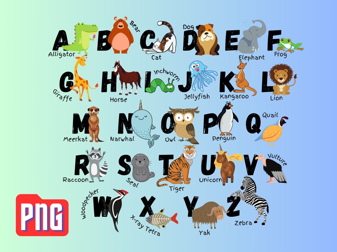 Alphabet Animals PNG Digital File for Sublimation or Cutting Machines ...
