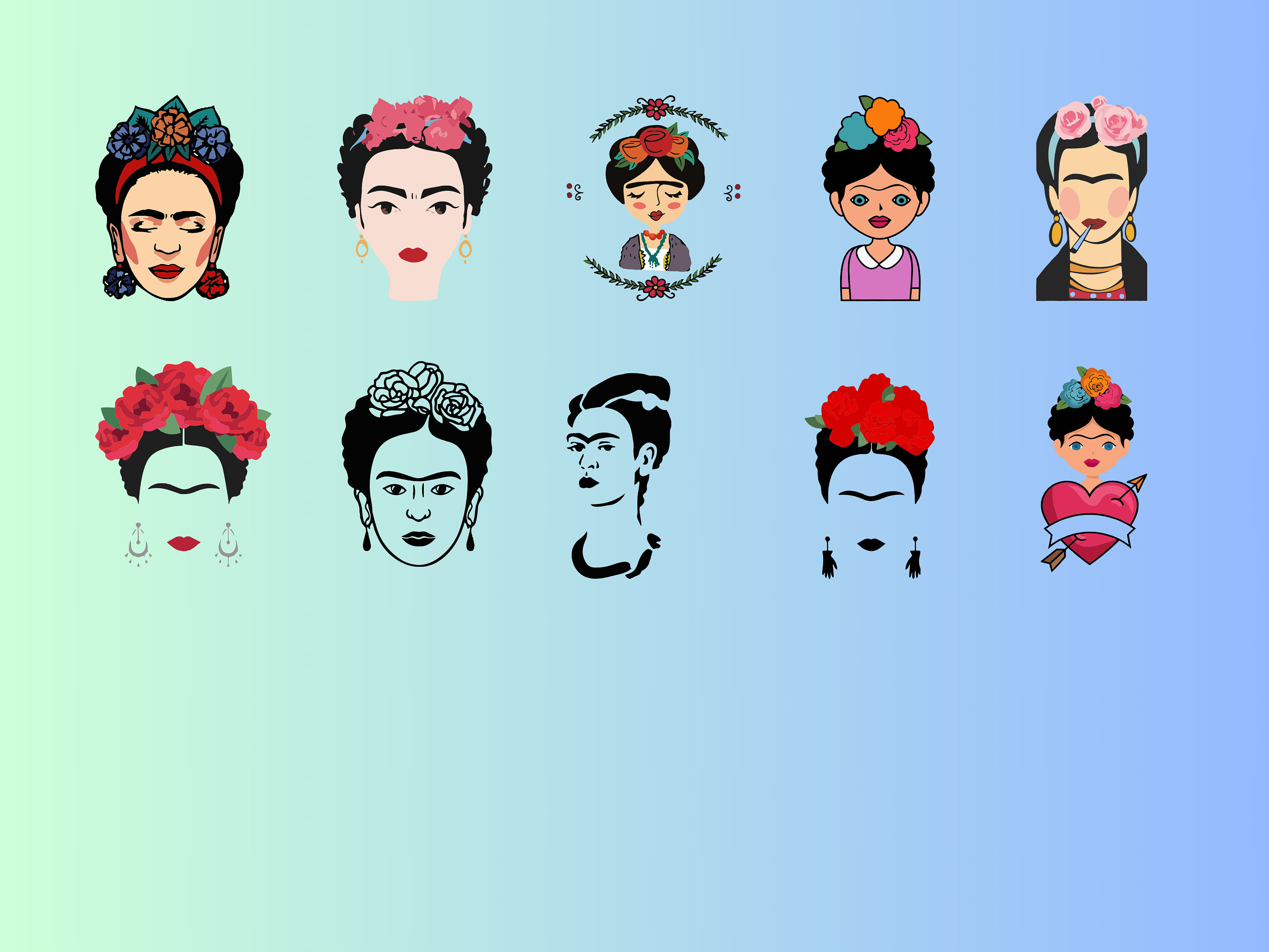Frida Kahlo Bundle SVG, Frida Kahlo Vector, Frida Kahlo Silhouette ...