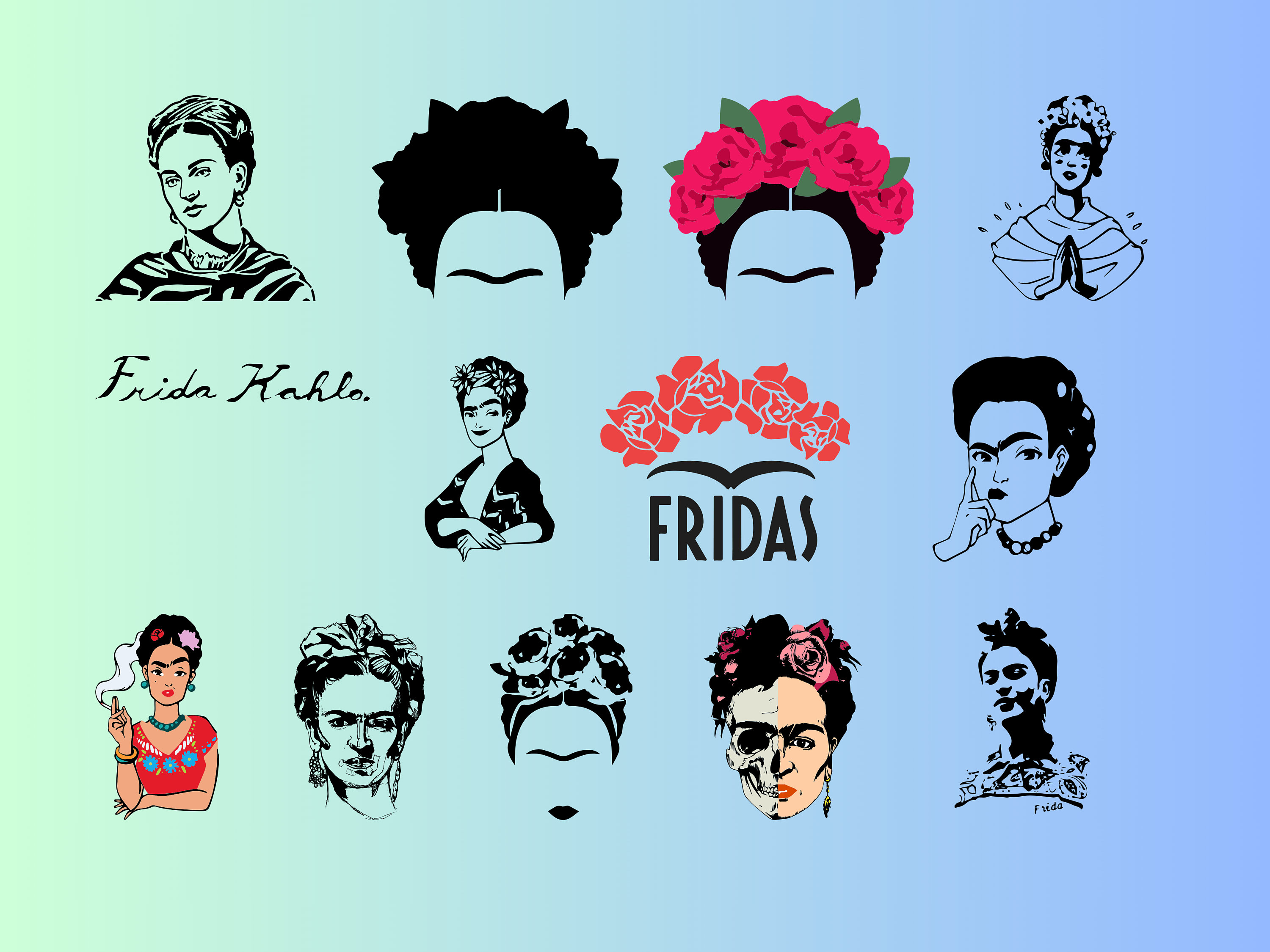 Frida Kahlo Bundle SVG, Frida Kahlo Vector, Frida Kahlo Silhouette ...