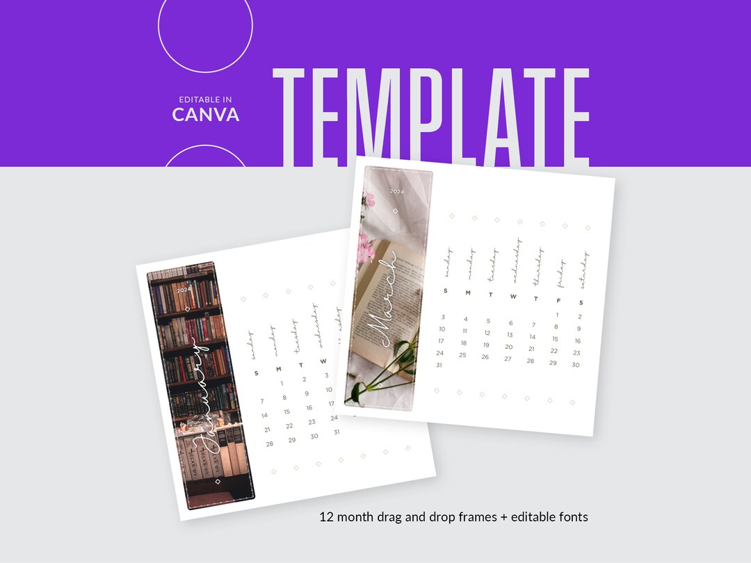 2024 Calendar Editable Canva Template Book Lovers Edition - Etsy