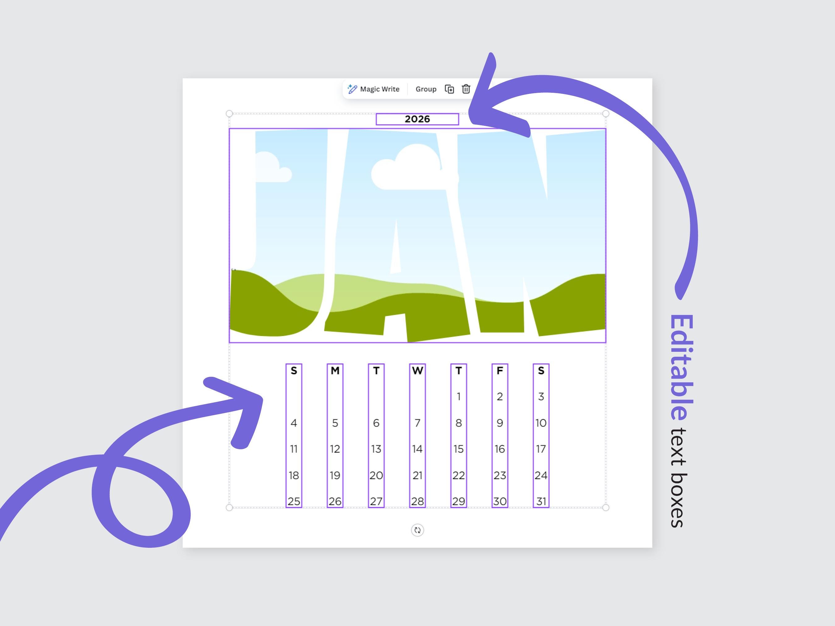 2026 Calendar Editable Canva Template White - Etsy