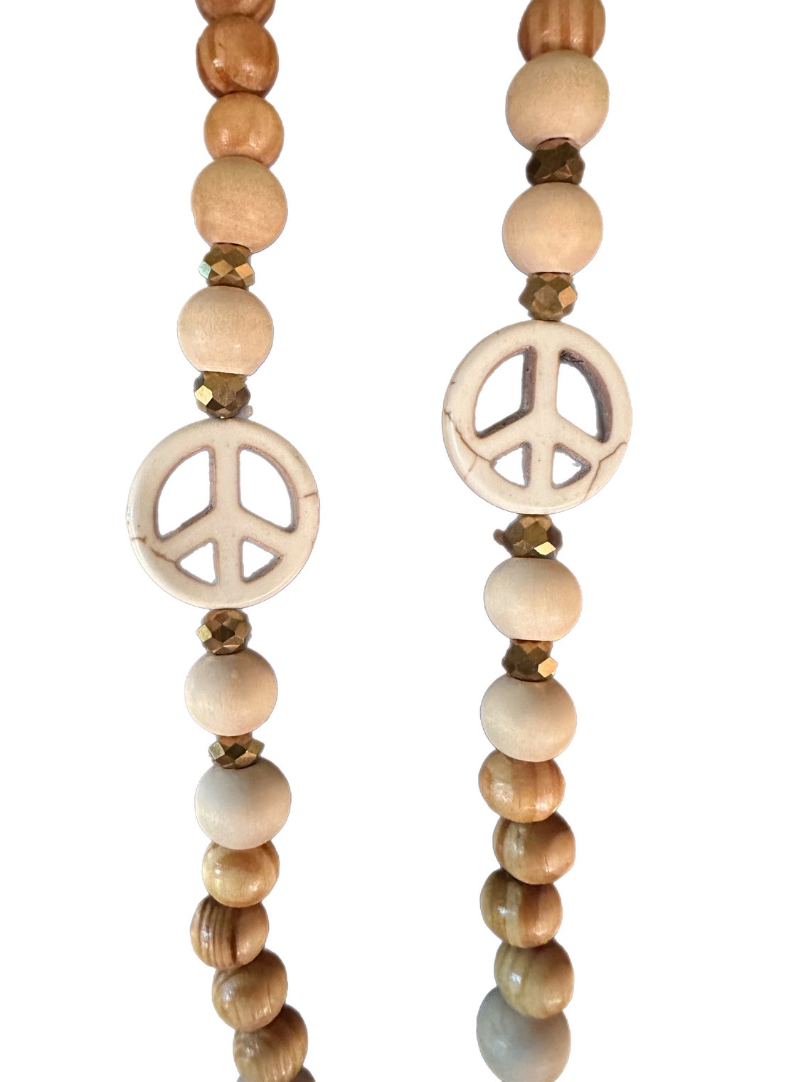 Luxury Wooden Long Boho Peace Sign Beaded Necklace, Tassel Pendant ...