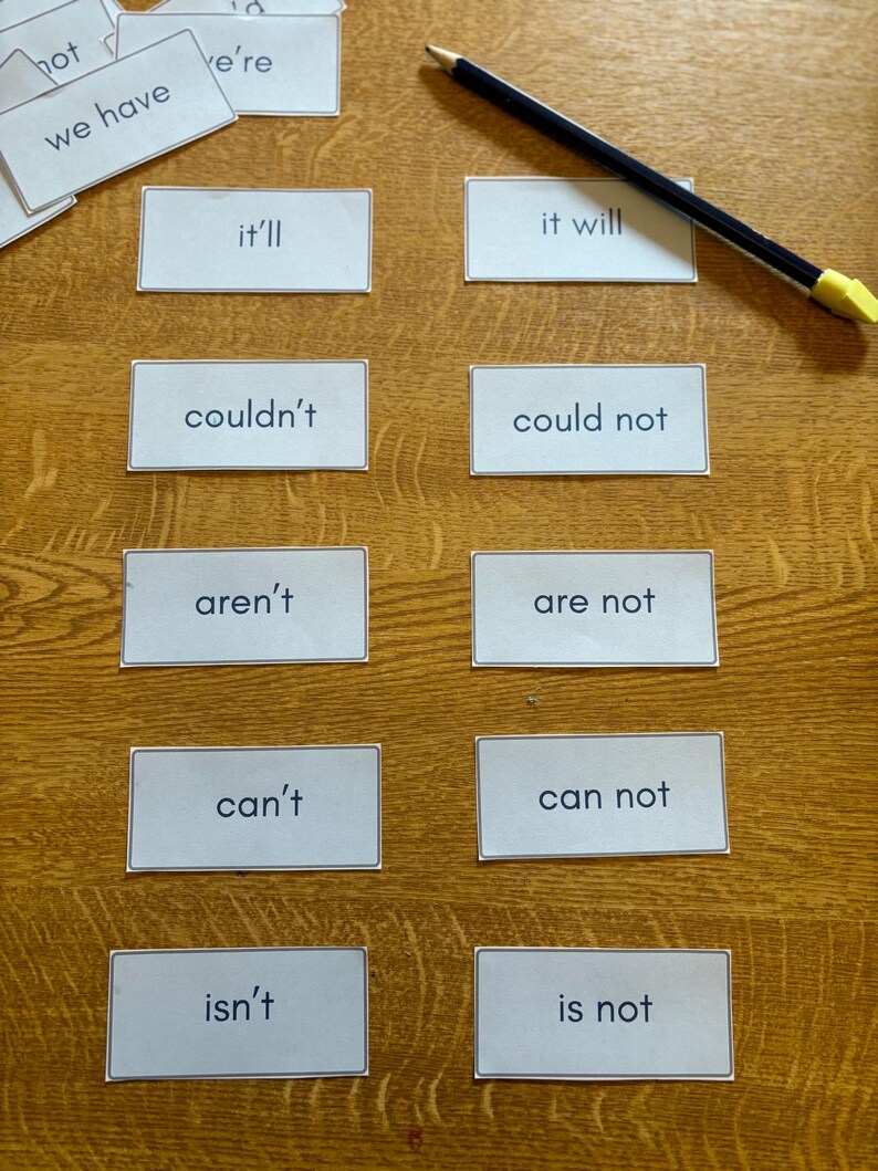 English Grammar Skills Made Fun, Contraction Matching Flashcard Game ...