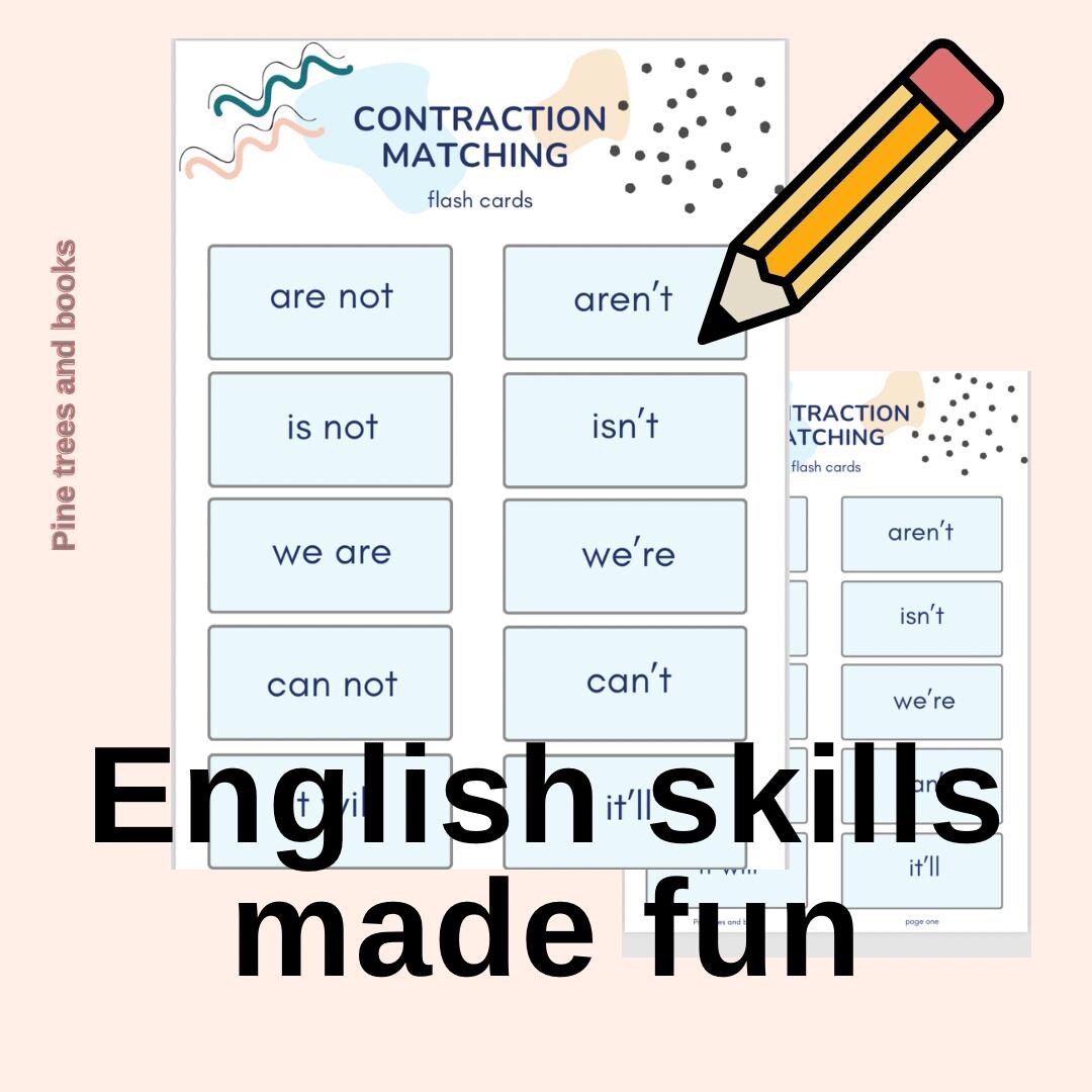 English Grammar Skills Made Fun, Contraction Matching Flashcard Game ...