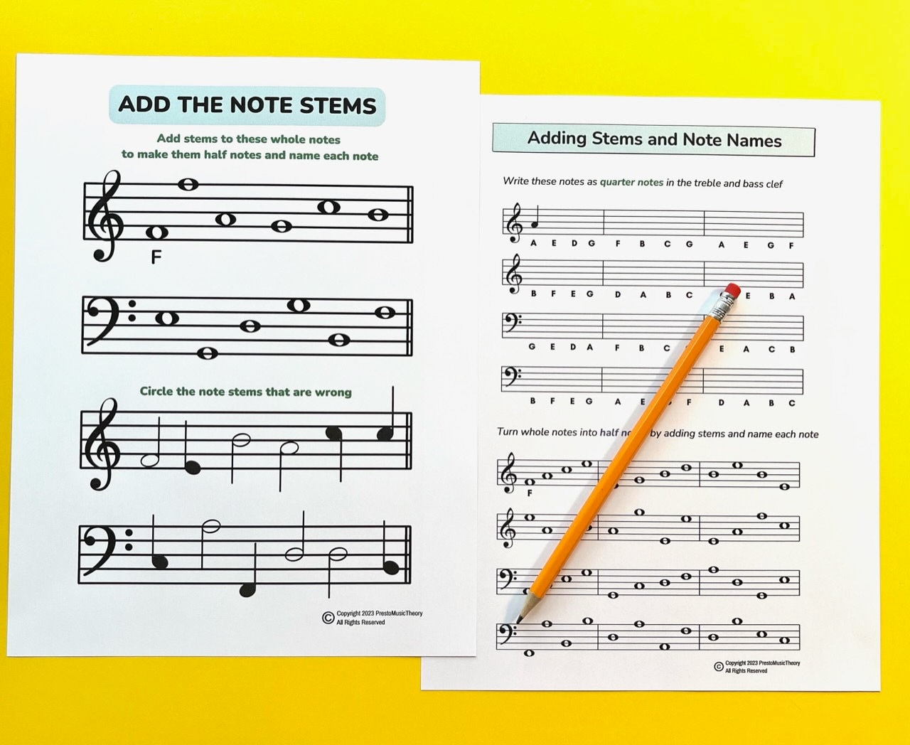 Note Stems Helper Page, Name the Note Worksheets, Adding Note Stems ...