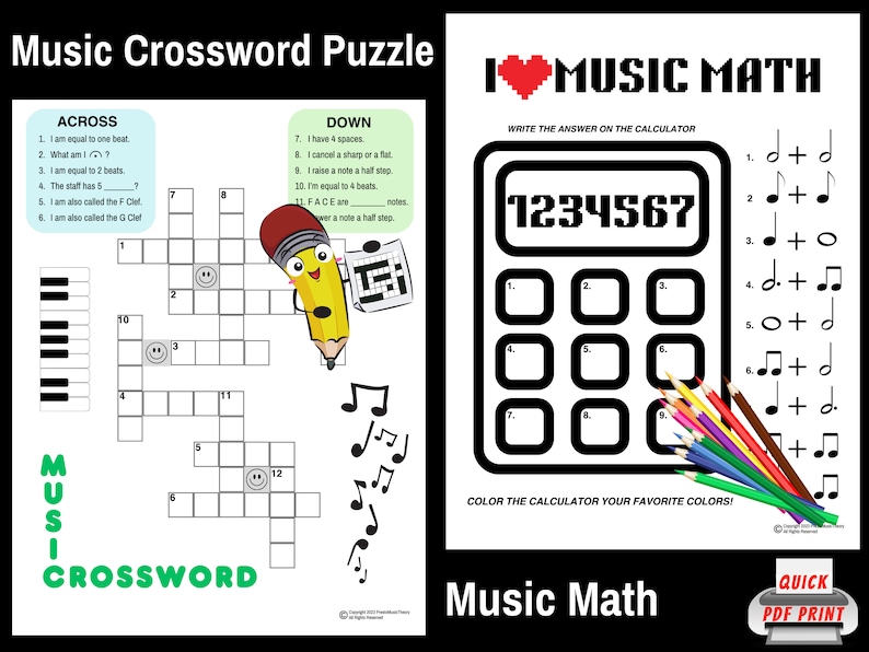 Music Crossword Puzzle, Music Math, Music Puzzles, Music Worksheets ...