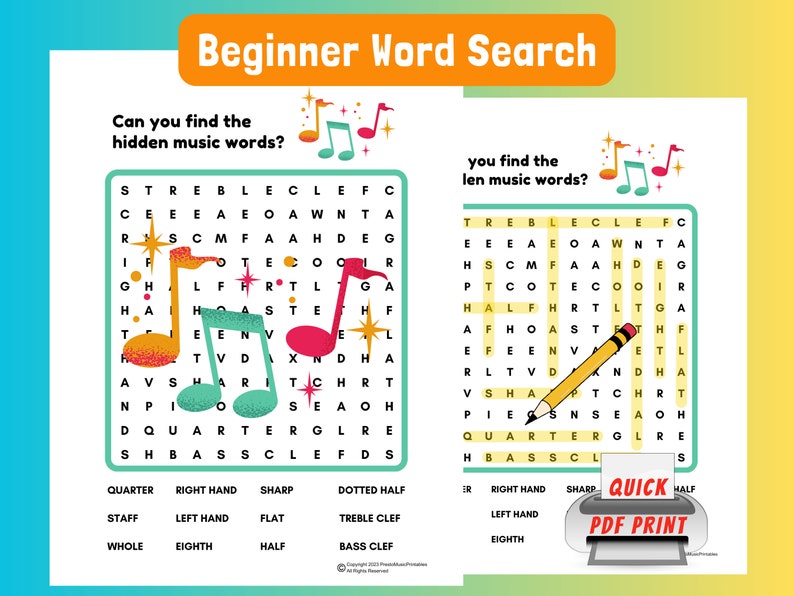 Music Word Search, Beginner Music Words, Piano Lesson Word Search ...