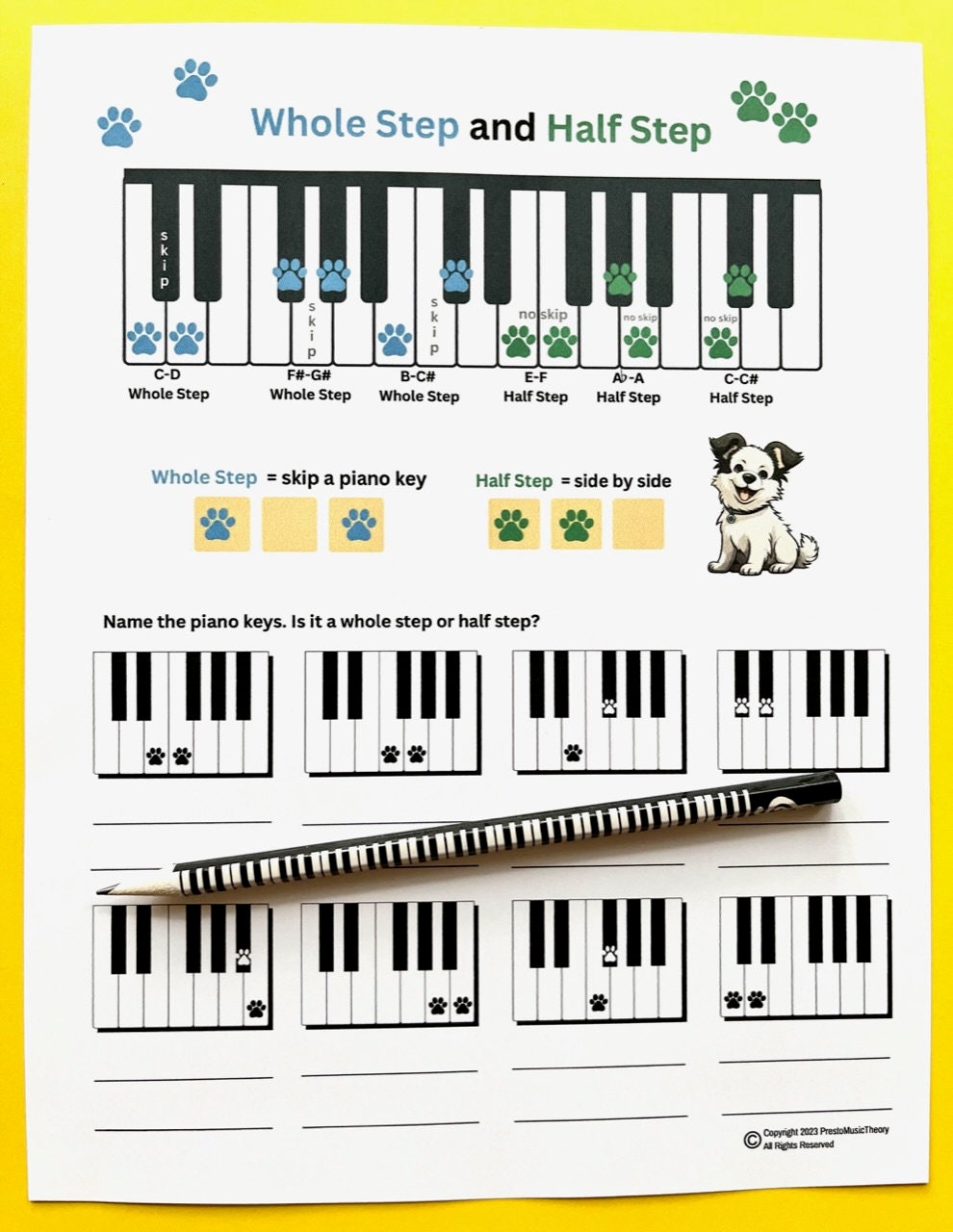 Whole Step and Half Step, Step and Skip, Piano Semitone and Whole Tone ...