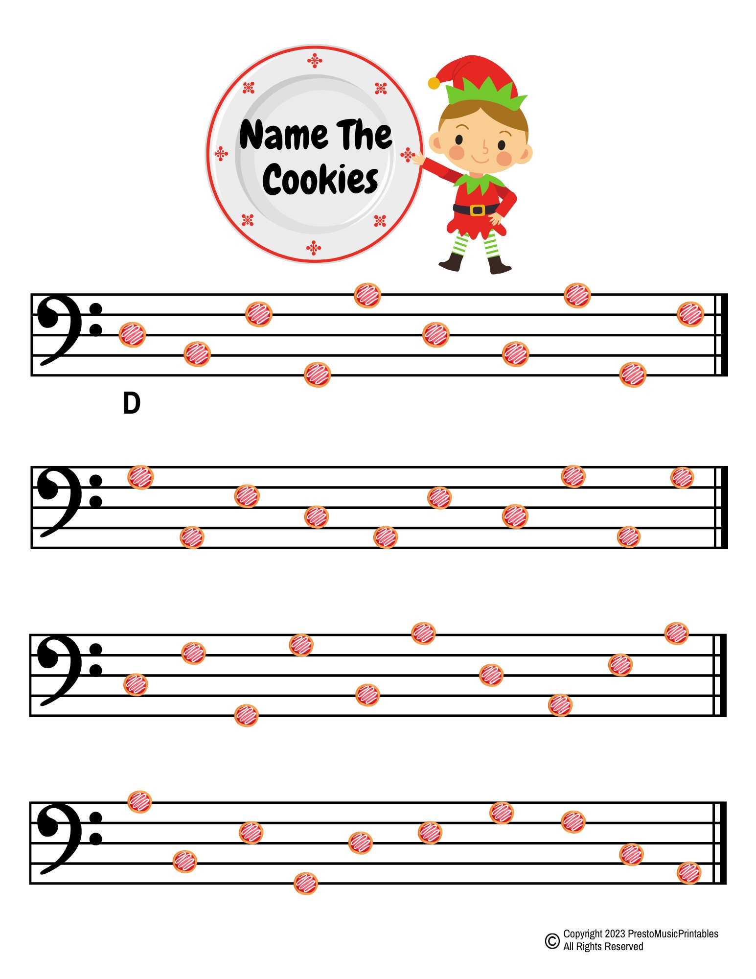 Christmas Music Worksheets, Treble and Bass Clef Note Names, Color by ...