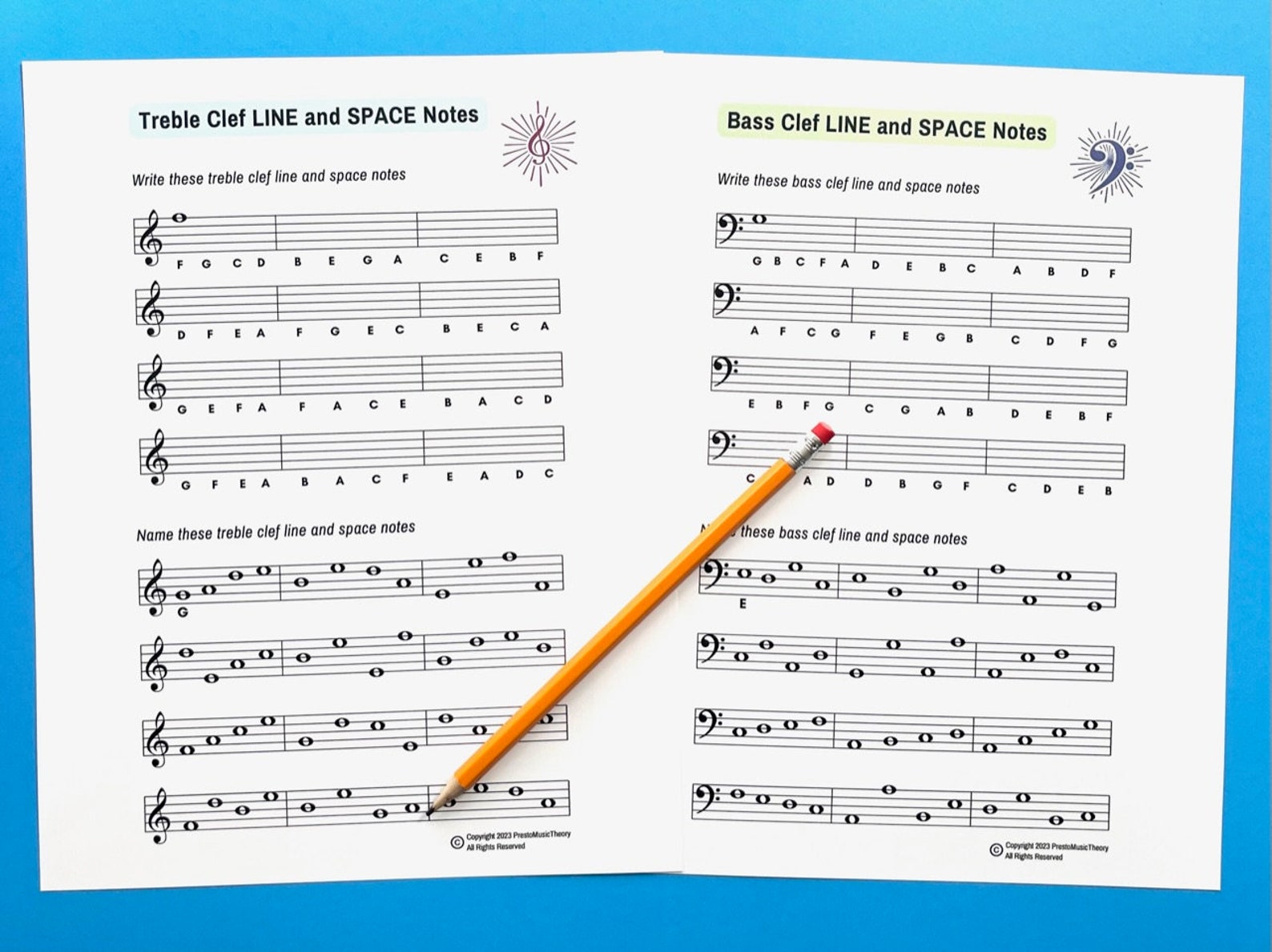 Music Note Names, Note Reading, Treble and Bass Clef Lines and Spaces ...