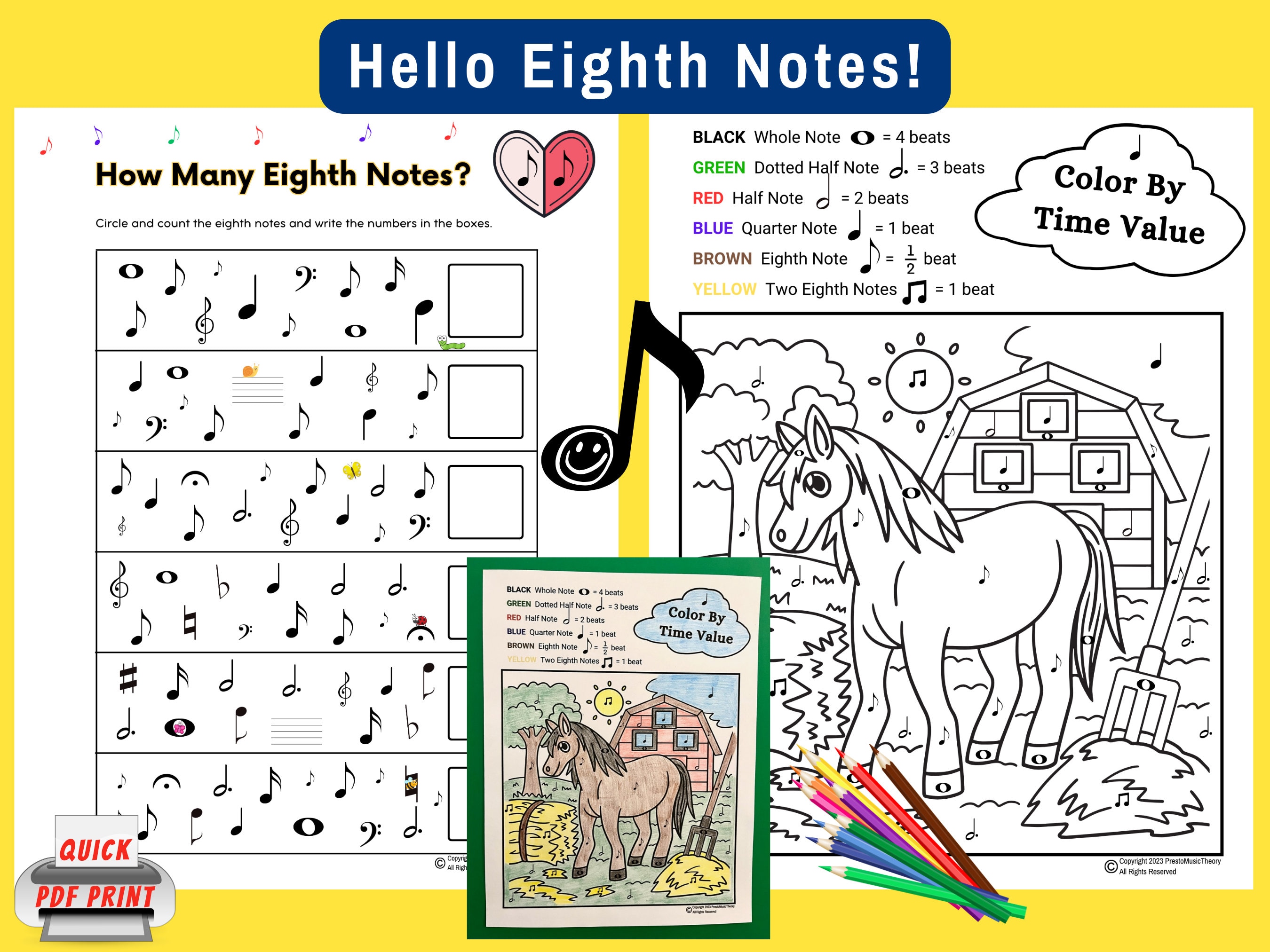 Eighth Notes and Color by Time Value, Fun Intro - Review of Eighth ...