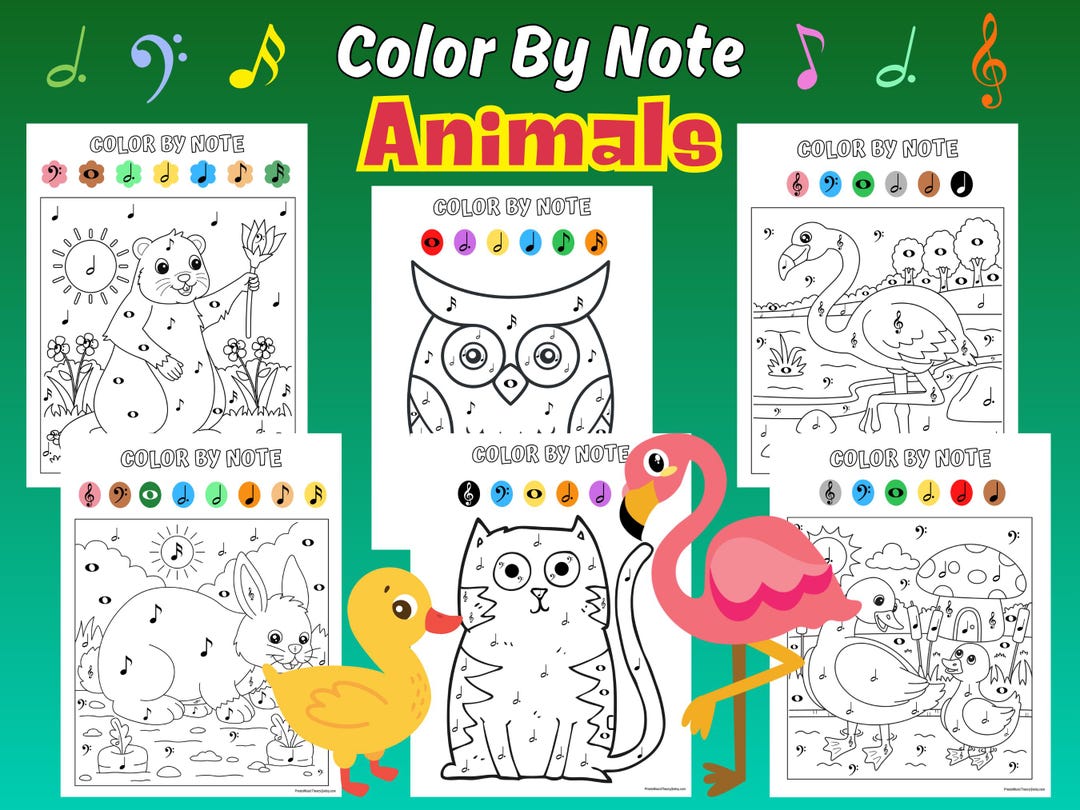 Music Color by Note, Color by Note Animals, Beginner Piano Theory ...