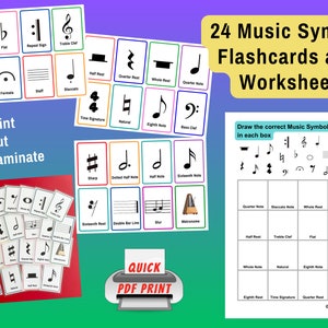 24 Music Symbol Flashcards and Draw the Music Symbol Worksheet - Etsy