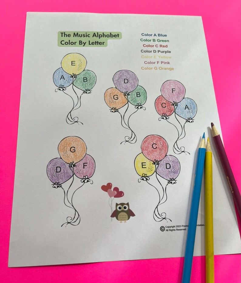 The Music Alphabet Color by Letter, Piano Lesson Worksheets, Beginner ...