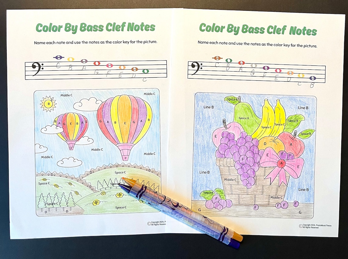Color by Note Treble Clef and Bass Clef, Music Theory Fun, Piano Lesson ...