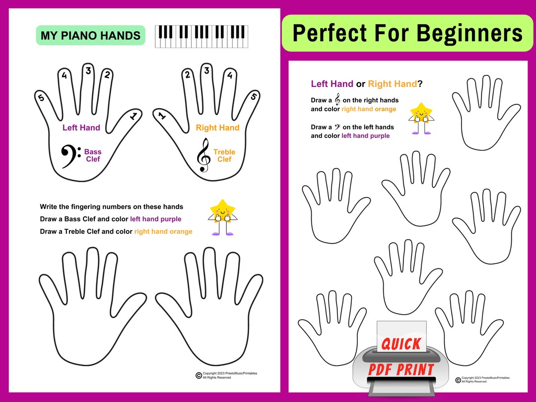 My Piano Hands Learning Treble Clef Hand Bass Clef Hand and - Etsy
